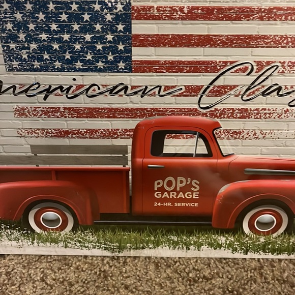 Wall Decor | American Classic Old Red Truck Pops Garage American Flag ...